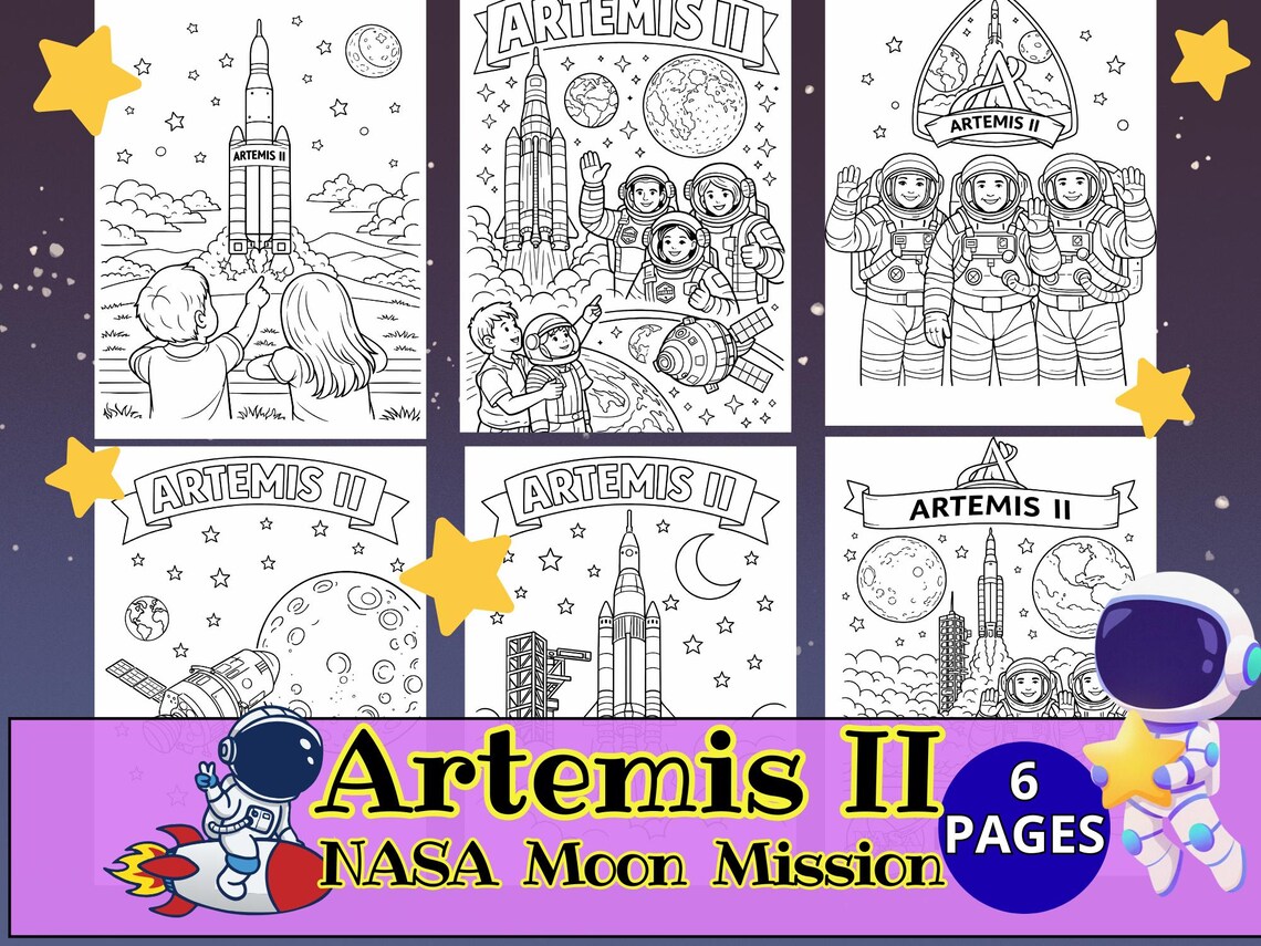 Artemis II Coloring Pages Printable PDF, NASA Space Mission Coloring ...