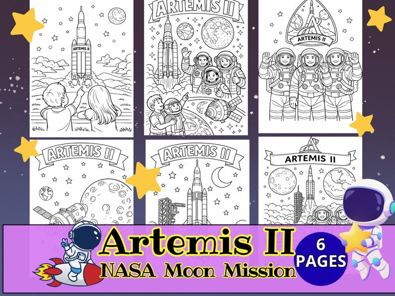 Artemis II Coloring Pages Printable PDF, NASA Space Mission Coloring ...