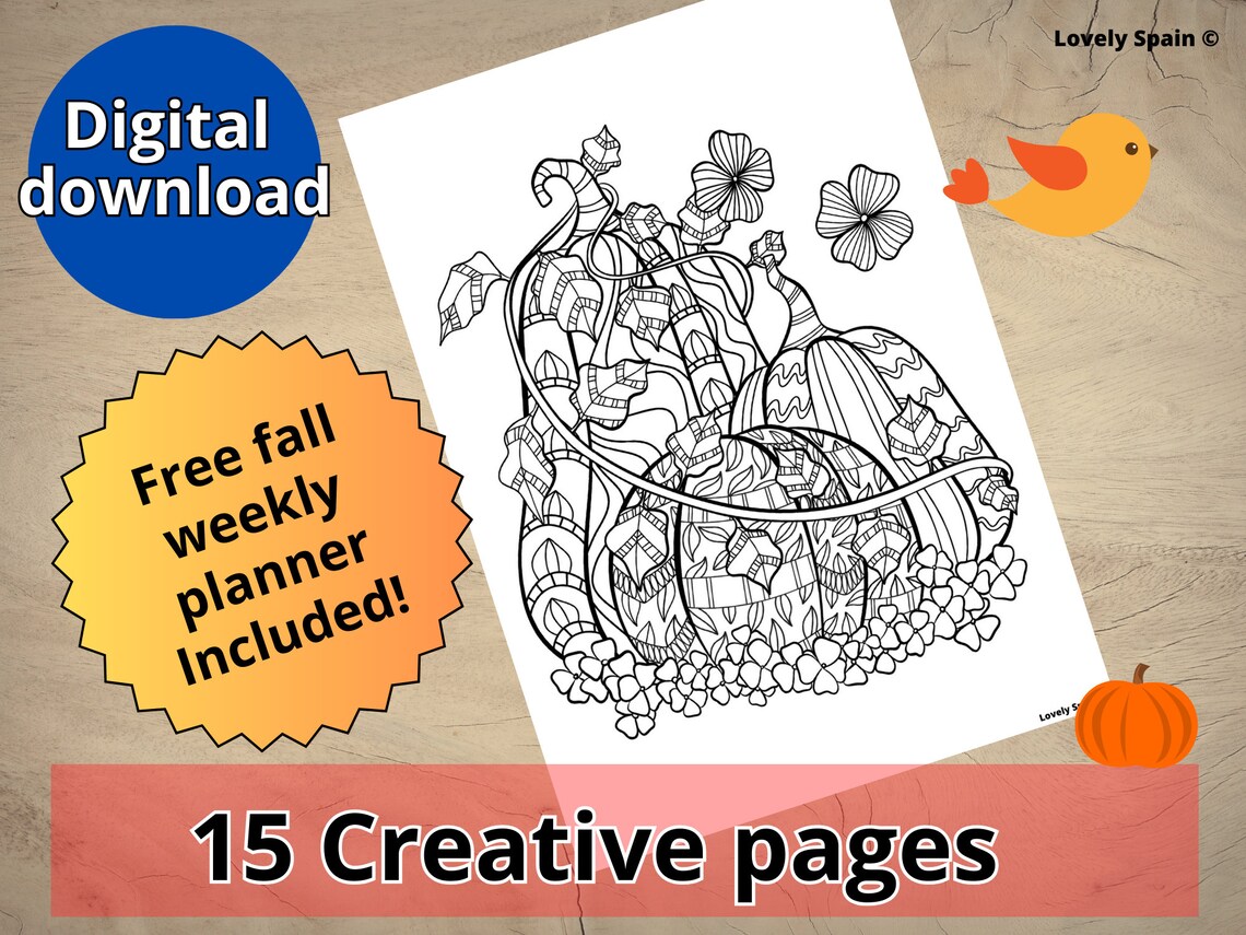 15 Fall Coloring Pages for Adults, Autumn Season Bundle Printable, Fall ...
