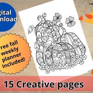 15 Fall Coloring Pages for Adults, Autumn Season Bundle Printable, Fall ...