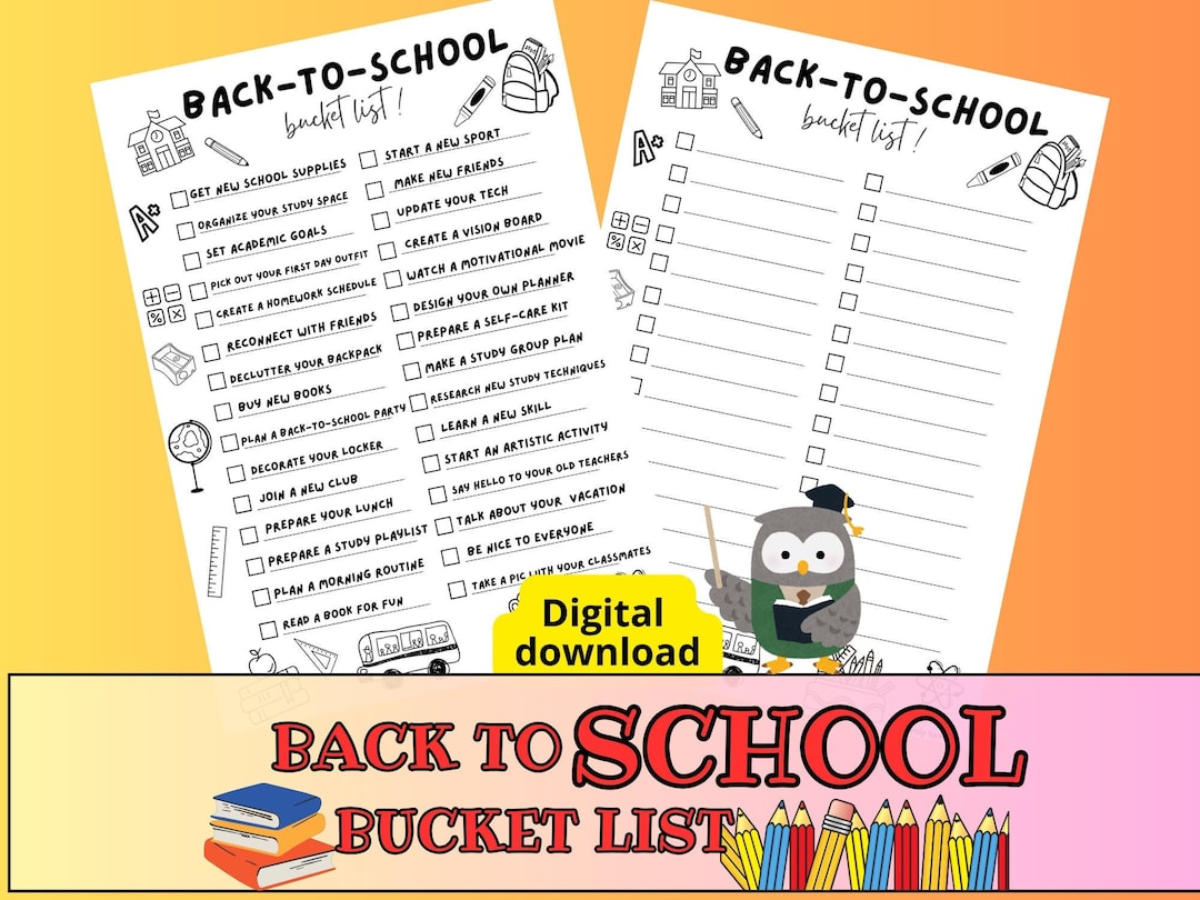 Back to School Bucket List Template, School Planner Printable, Editable ...