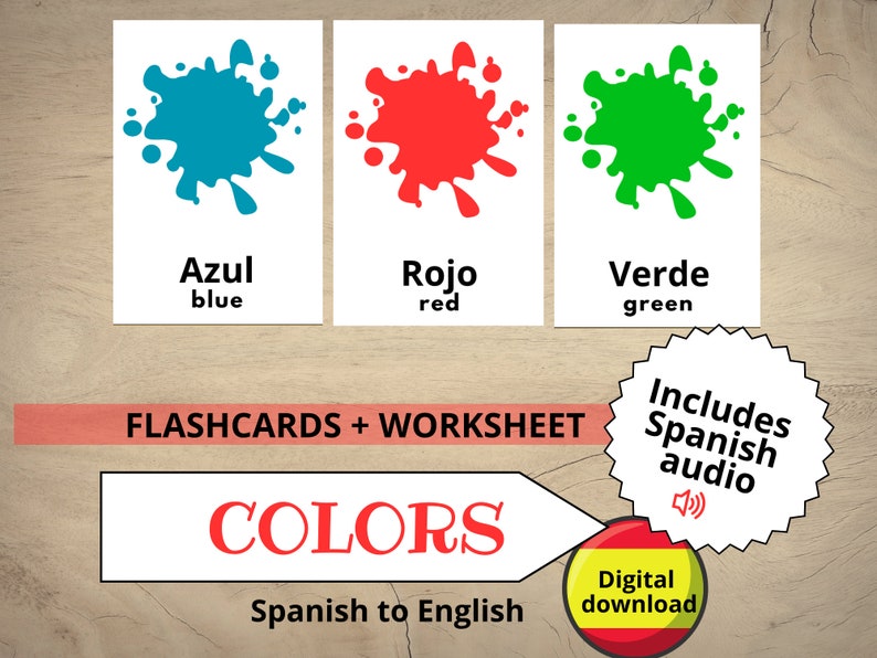 Spanish Colors Flashcards Printable, Learn Spanish, Spanish Worksheet ...