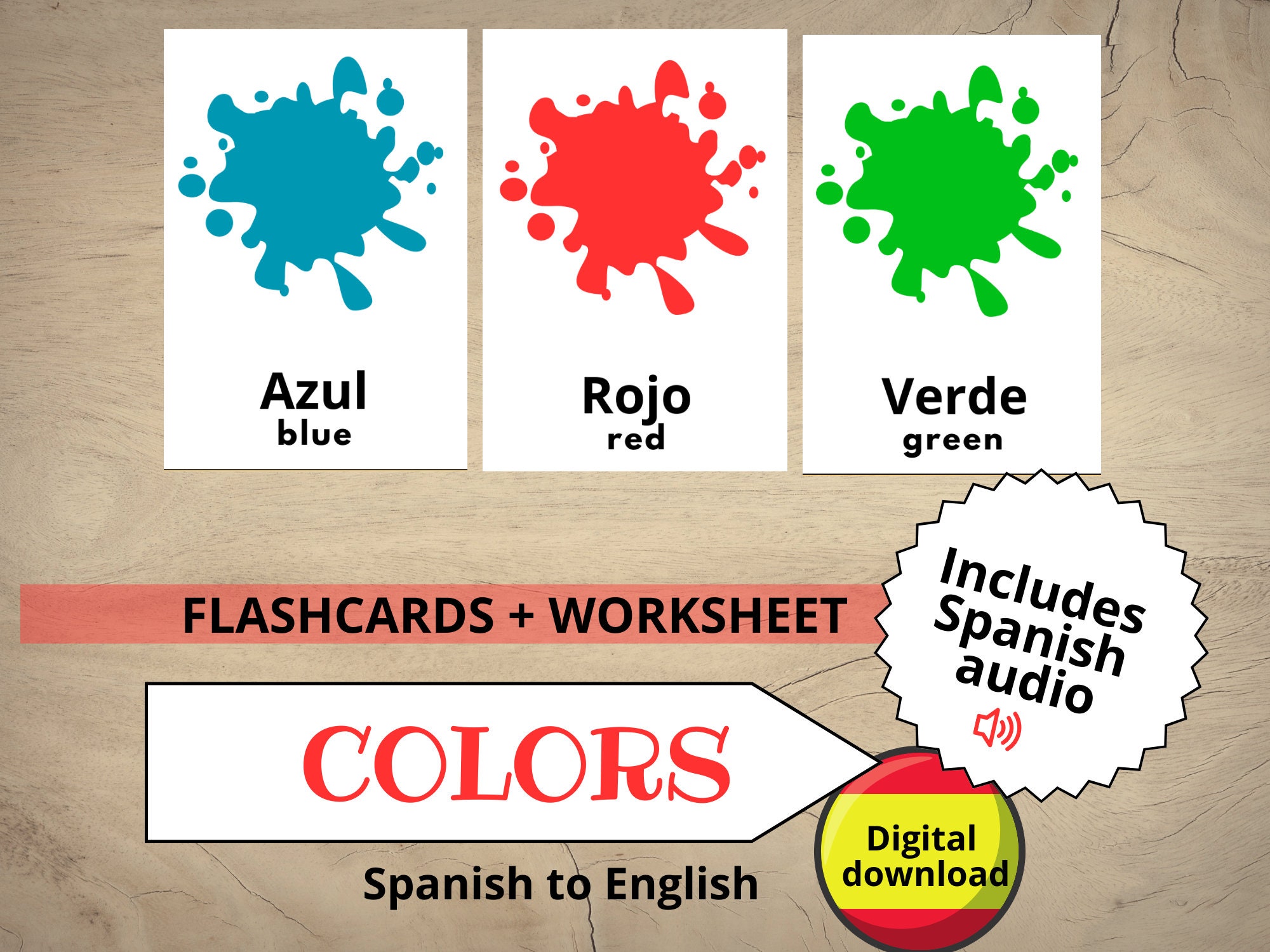 Spanish Colors Flashcards Printable, Learn Spanish, Spanish Worksheet ...