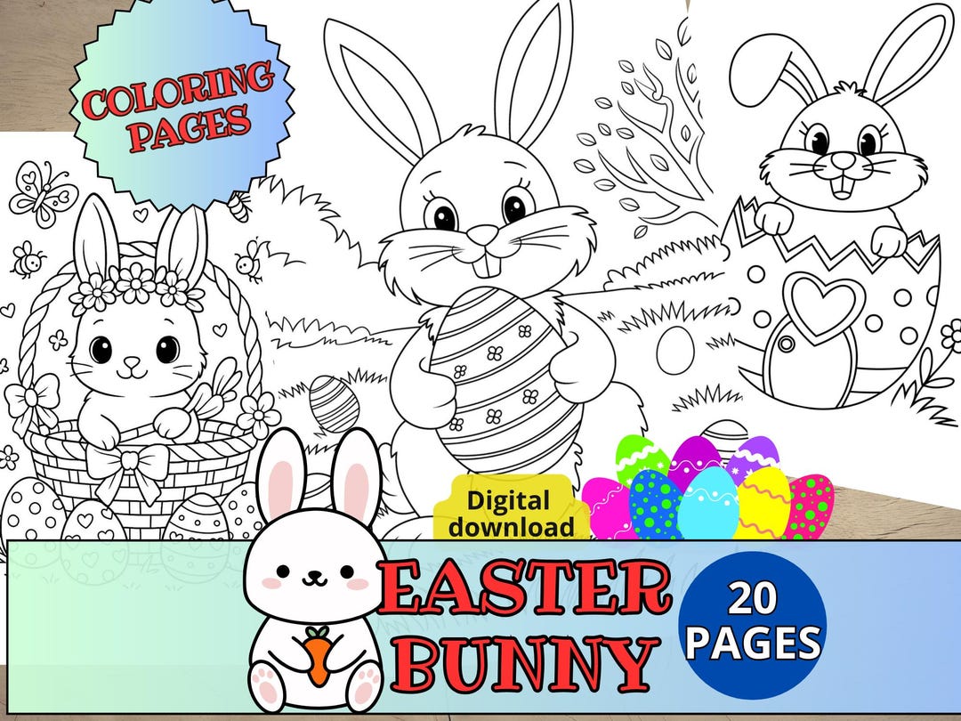 Easter Bunny Coloring Pages, 20 Printable Rabbit Coloring Book, Spring ...