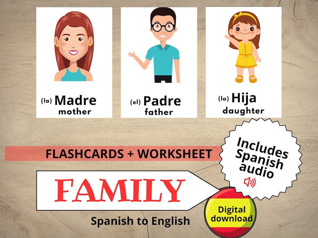 Spanish Family Members Flashcard Printable, Spanish Worksheet for ...