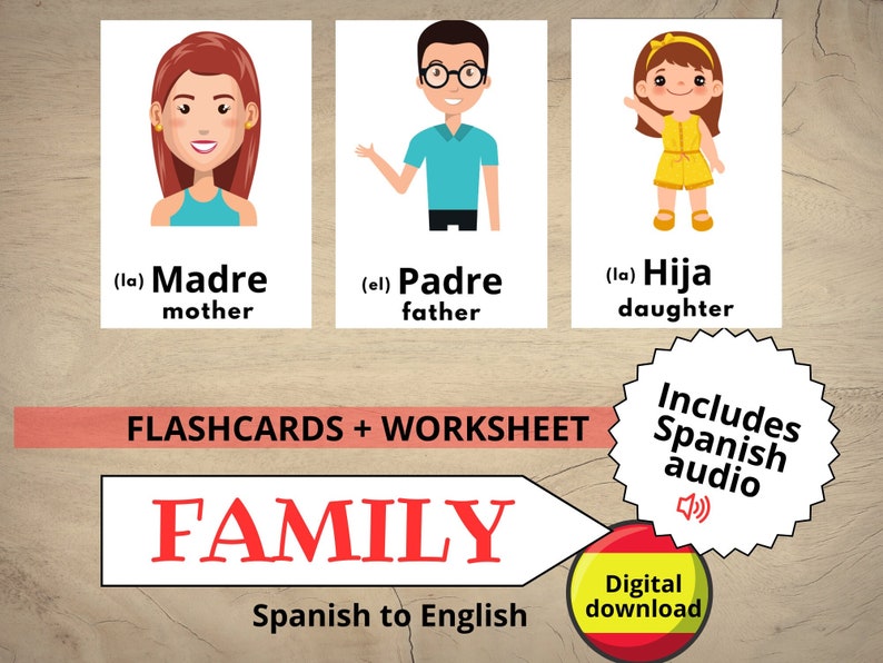 Spanish Family Members Flashcard Printable, Spanish Worksheet for ...