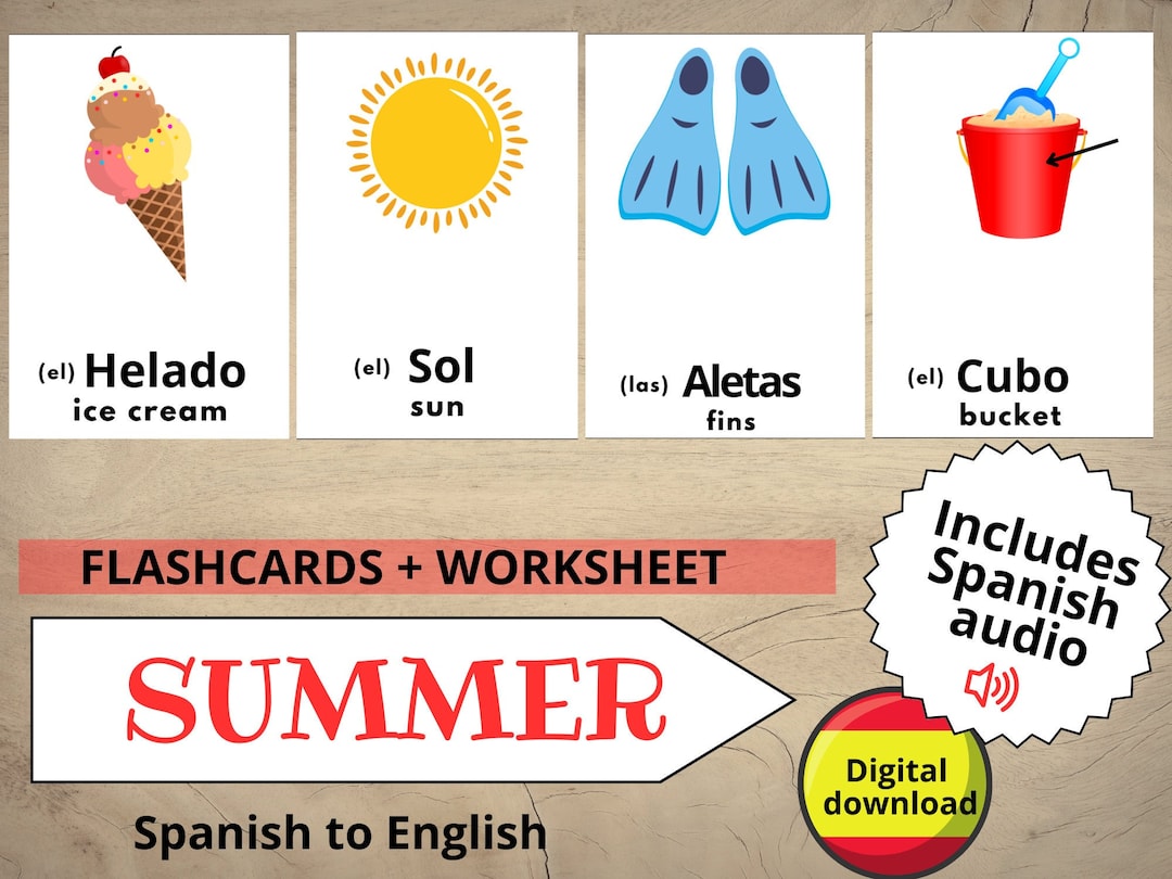 Spanish Summer Vocabulary Flashcards Printable Spanish - Etsy