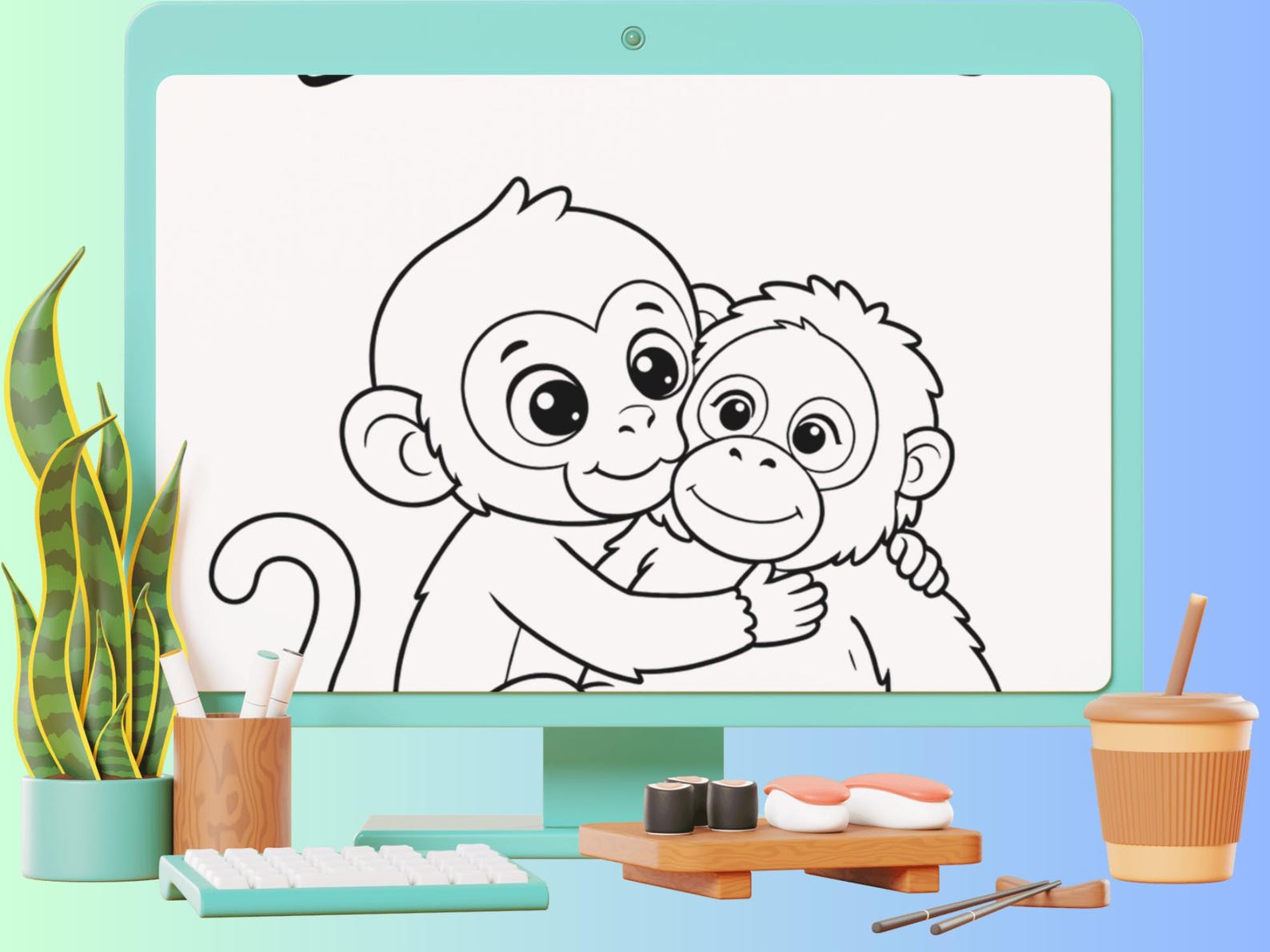 Punch the Monkey Coloring Page Printable, Viral Japanese Monkey & Plush ...