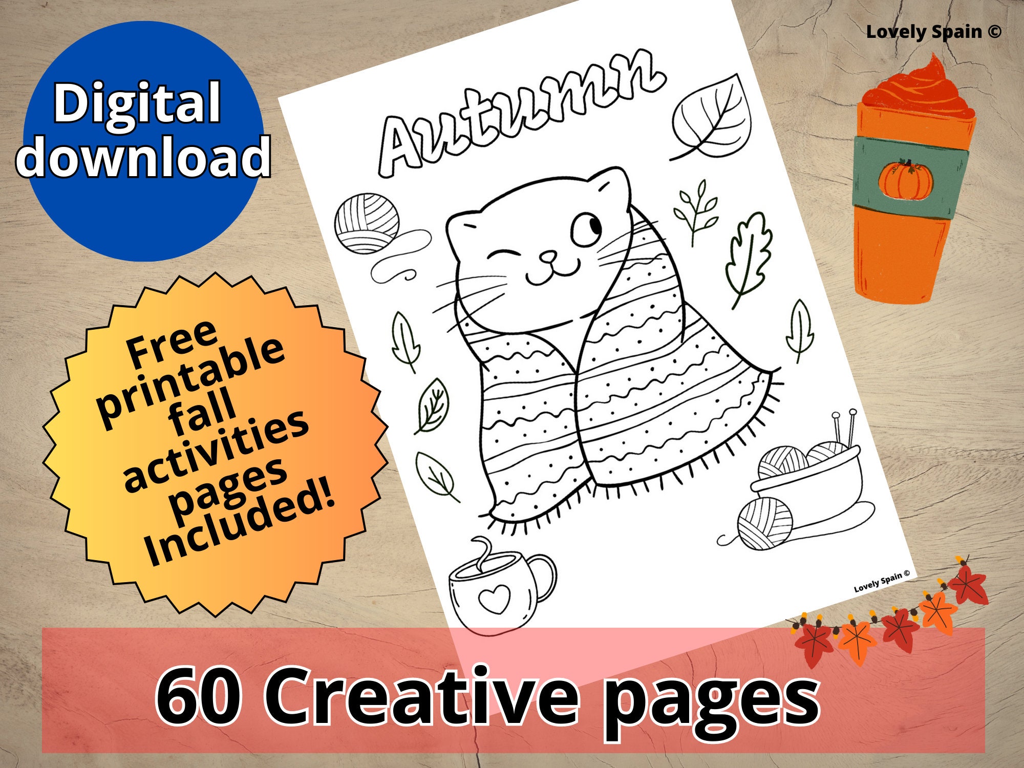 60 Autumn Coloring Pages for Kids and Adults, Fall Season Bundle ...