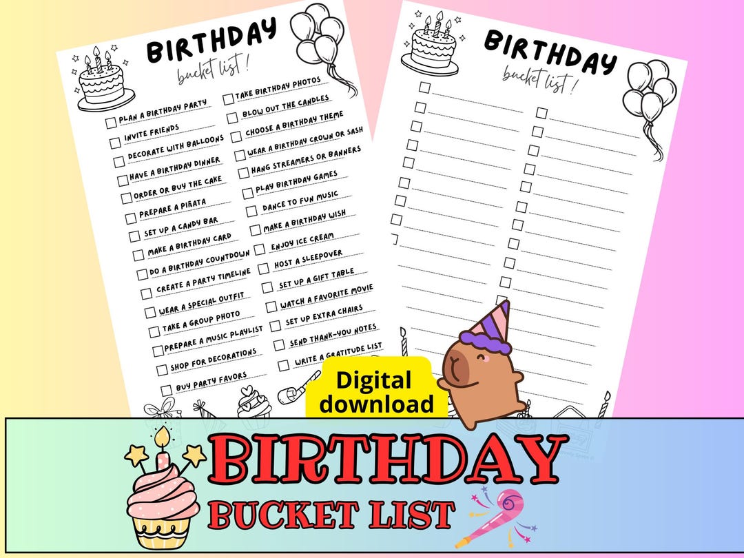 Birthday Bucket List Printable, Editable Birthday Party Planner, Fun ...