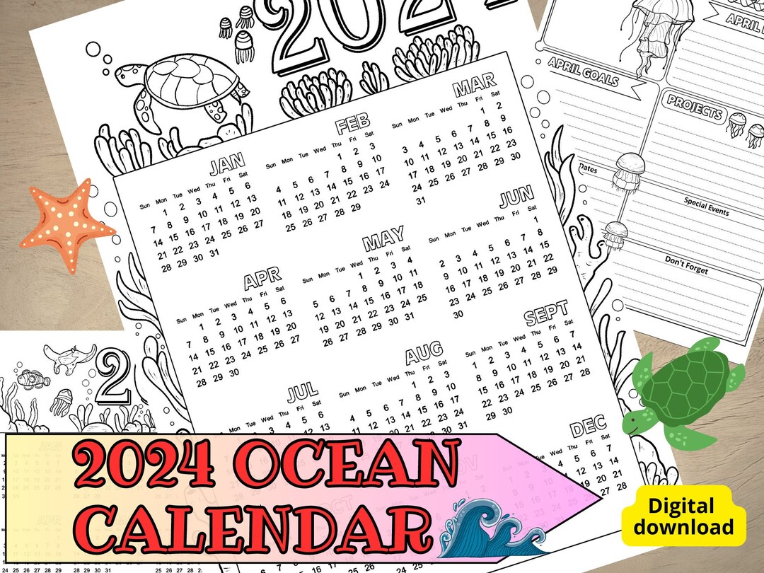 Ocean Calendar 2024 Digital Calendar Daily Planner - Etsy
