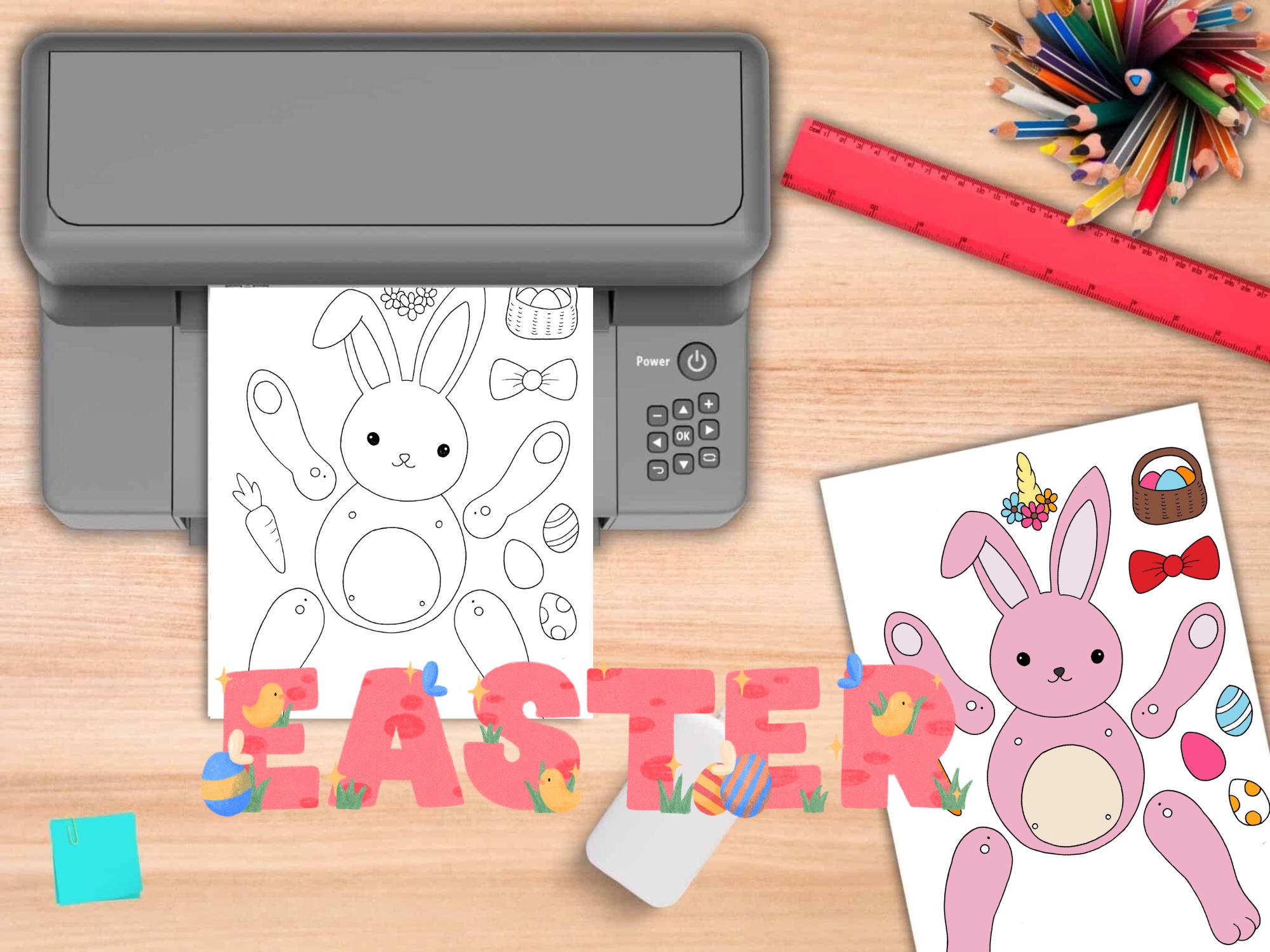 Printable Easter Bunny Craft for Kids, Easter Rabbit Articulated Puppet ...