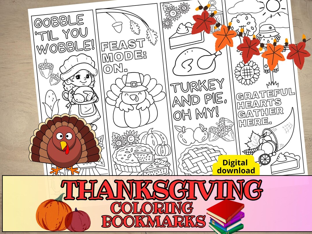 Printable Thanksgiving Bookmarks for Kids, Turkey Coloring, Bookworm ...