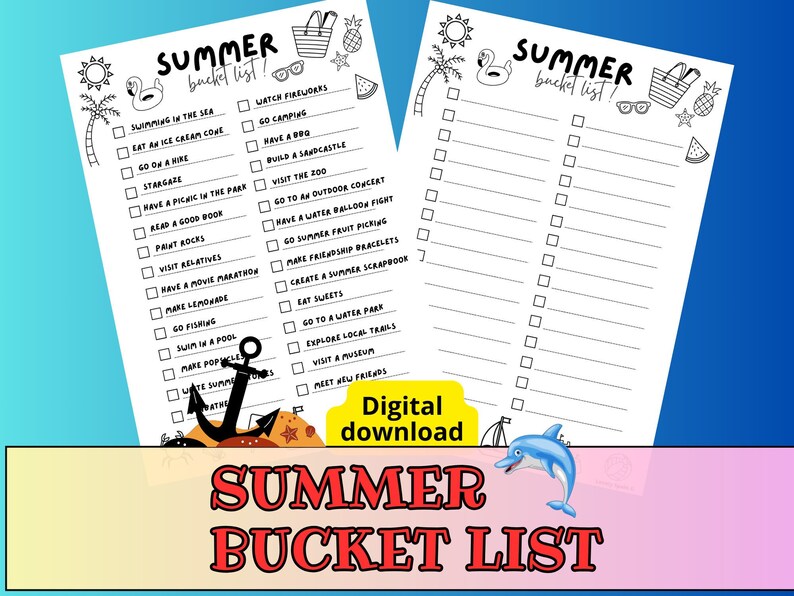 Summer Bucket List Printable, Summer Activities Checklist, Instant ...