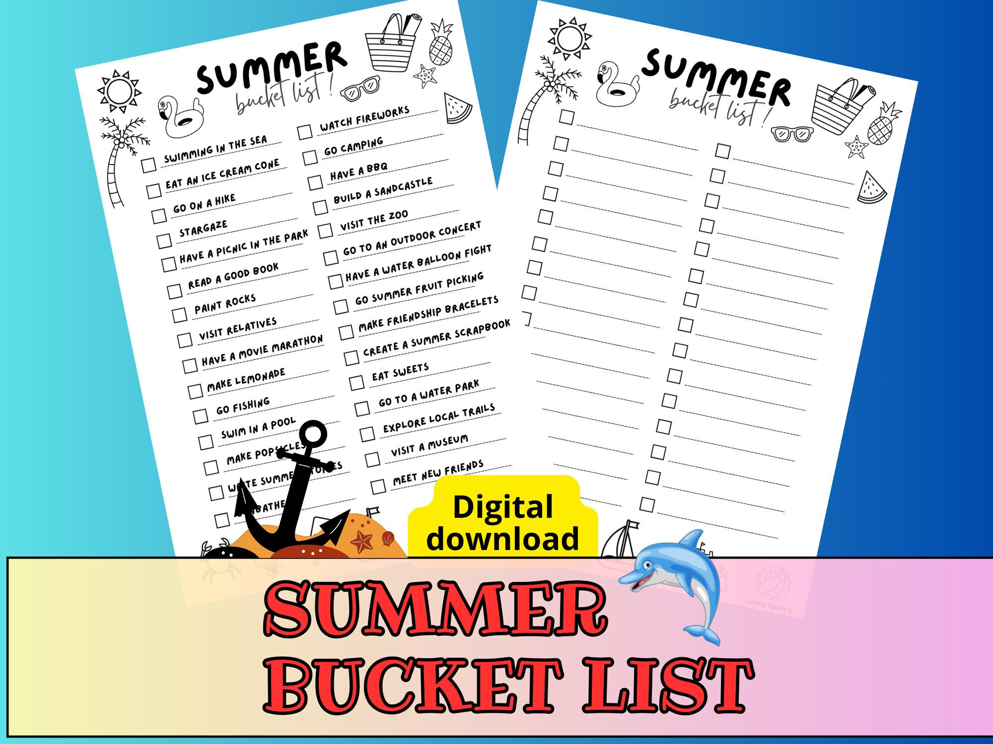 Summer Bucket List Printable, Summer Activities Checklist, Instant ...