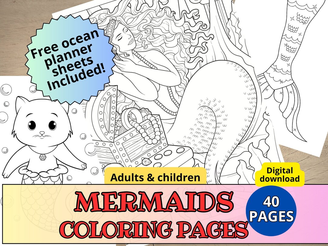 40 Mermaid Coloring Pages Bundle for Kids & Adults, Mermay Printables ...