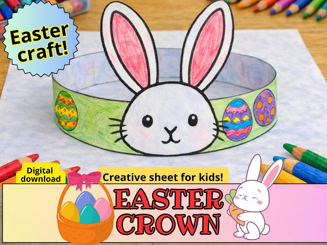 Easter Bunny Paper Crown Craft for Kids, Easter Eggs Creative Activity ...