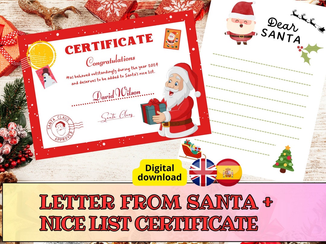 EDITABLE BUNDLE Letter From Santa + Nice List Certificate, Editable ...