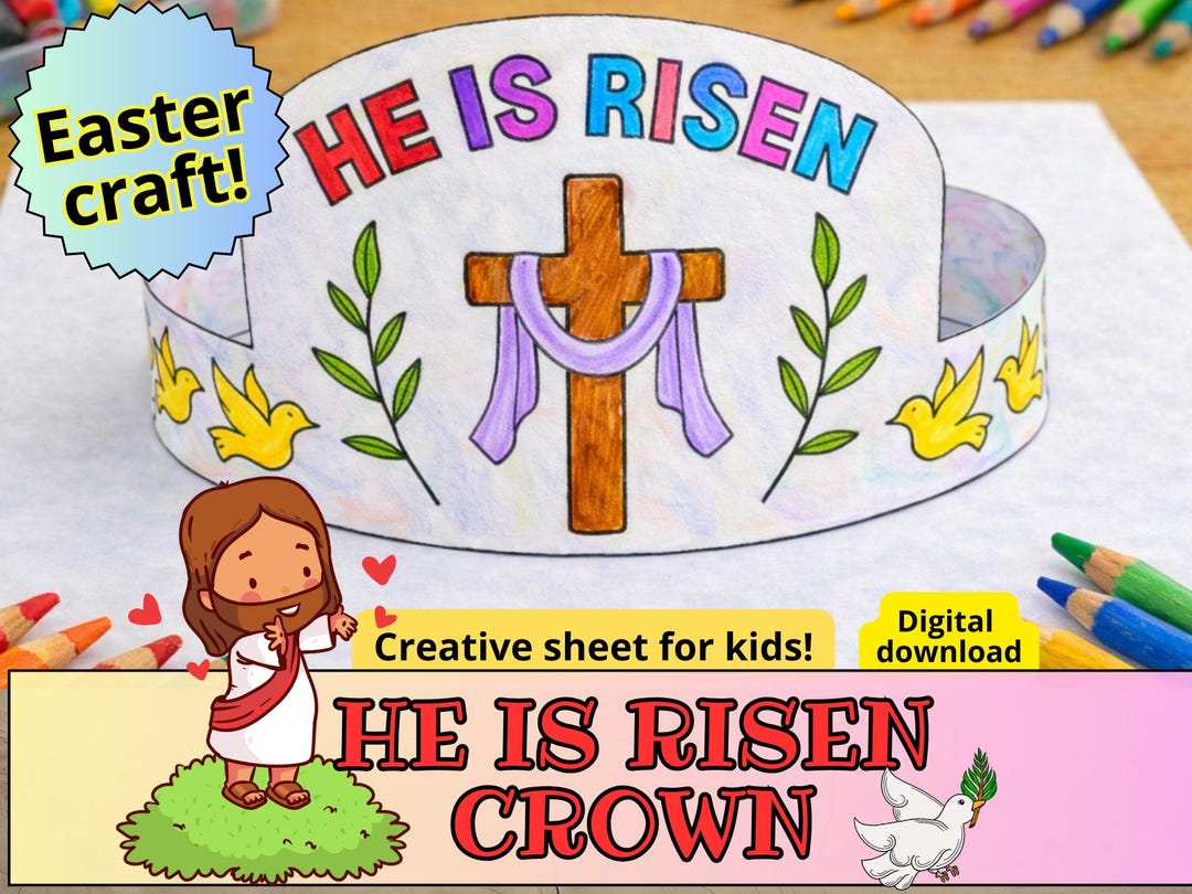 He is Risen Easter Paper Crown Craft for Kids, Easter Creative Activity ...
