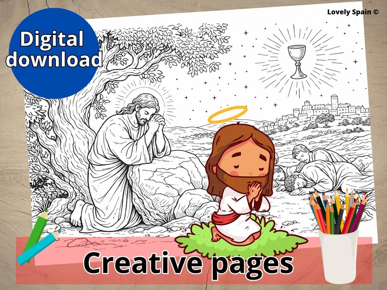 Garden of Gethsemane Coloring Page, Jesus Praying Christian Coloring ...