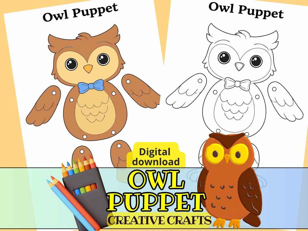 Owl Articulated Puppet Printable Craft for Kids, Owl Coloring Activity ...