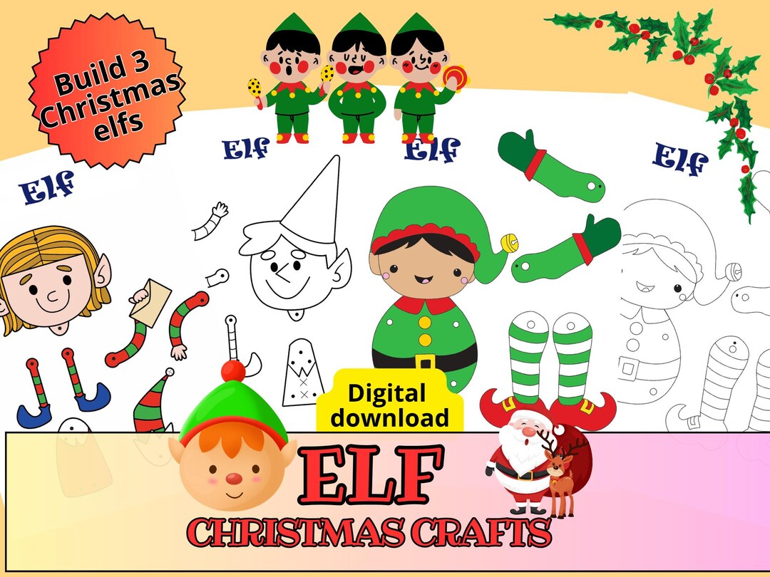 3 Christmas Elf Articulated Puppets, Printable Xmas Elves Craft for ...