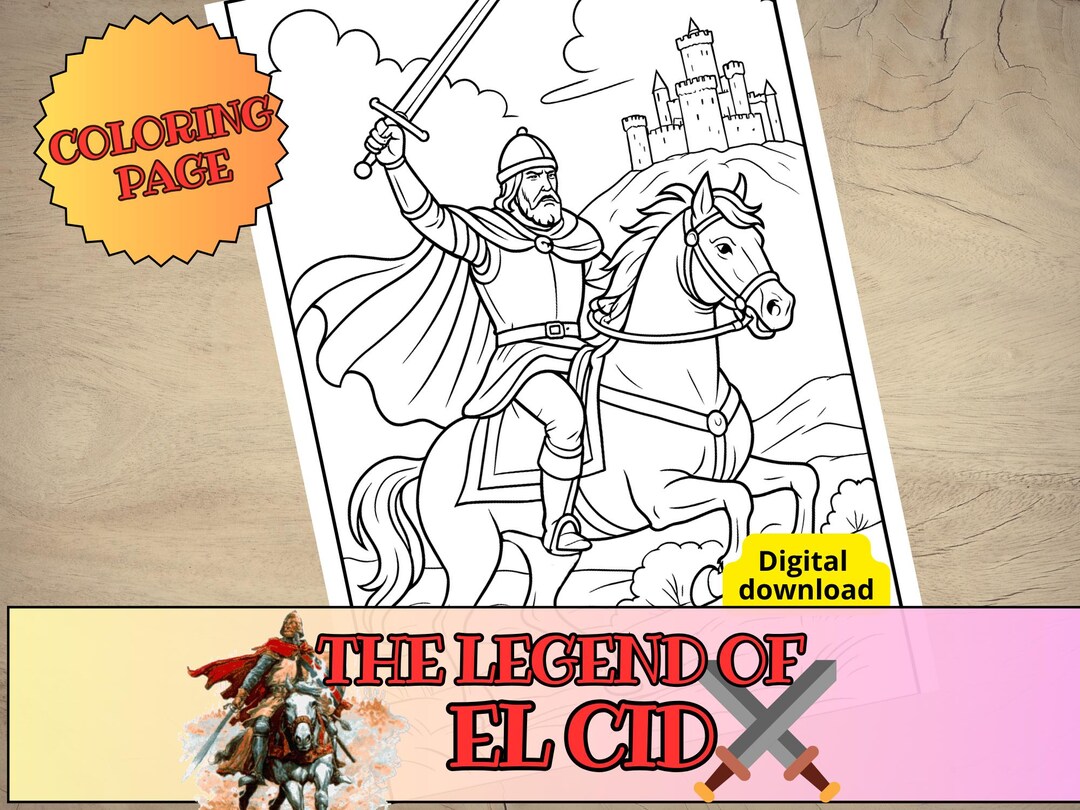El Cid Riding Into Battle Coloring Page, Spanish Medieval Knight ...