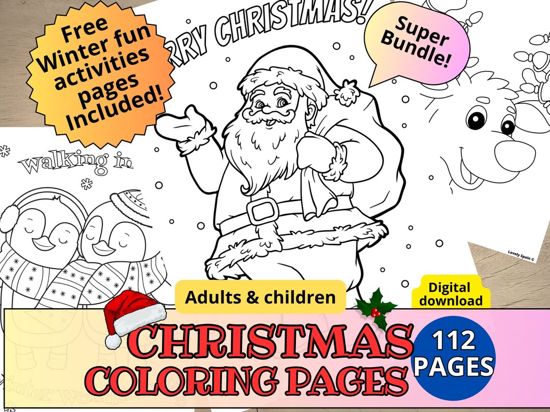 Christmas Coloring Pages Bundle for Kids, 112 Printable Xmas Coloring ...