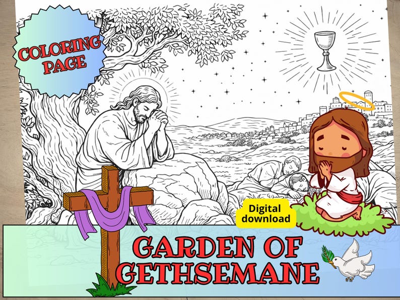 Garden of Gethsemane Coloring Page, Jesus Praying Christian Coloring ...