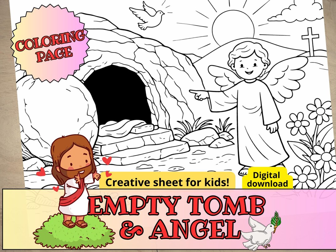 Empty Tomb Coloring Page for Kids, Angel Coloring Sheet, Easter Craft ...