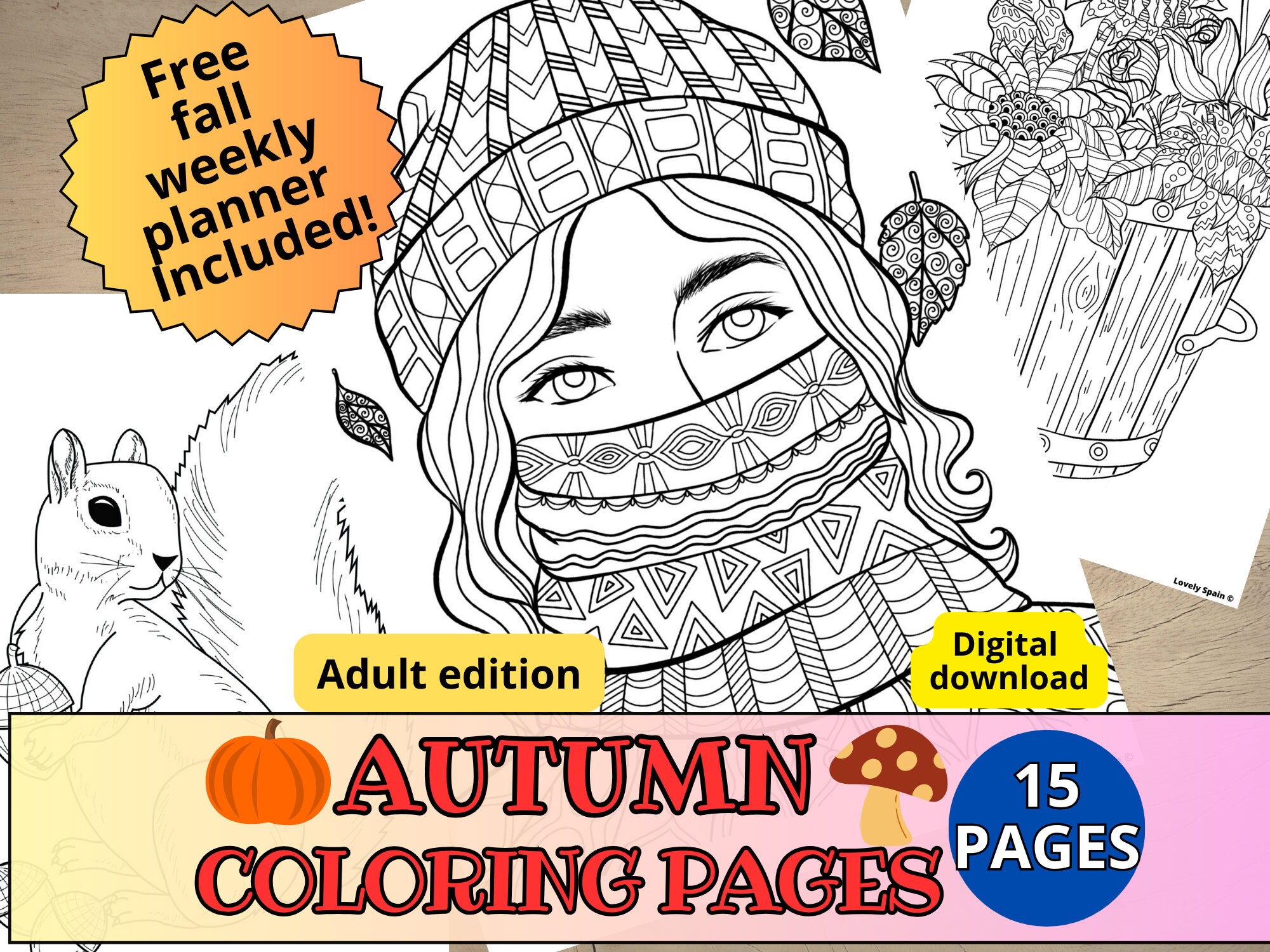 15 Fall Coloring Pages for Adults, Autumn Season Bundle Printable, Fall ...