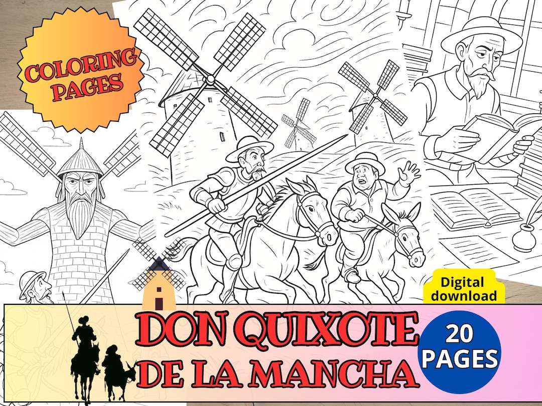 Don Quixote Coloring Book for Adults, Spanish Literature Illustrations ...