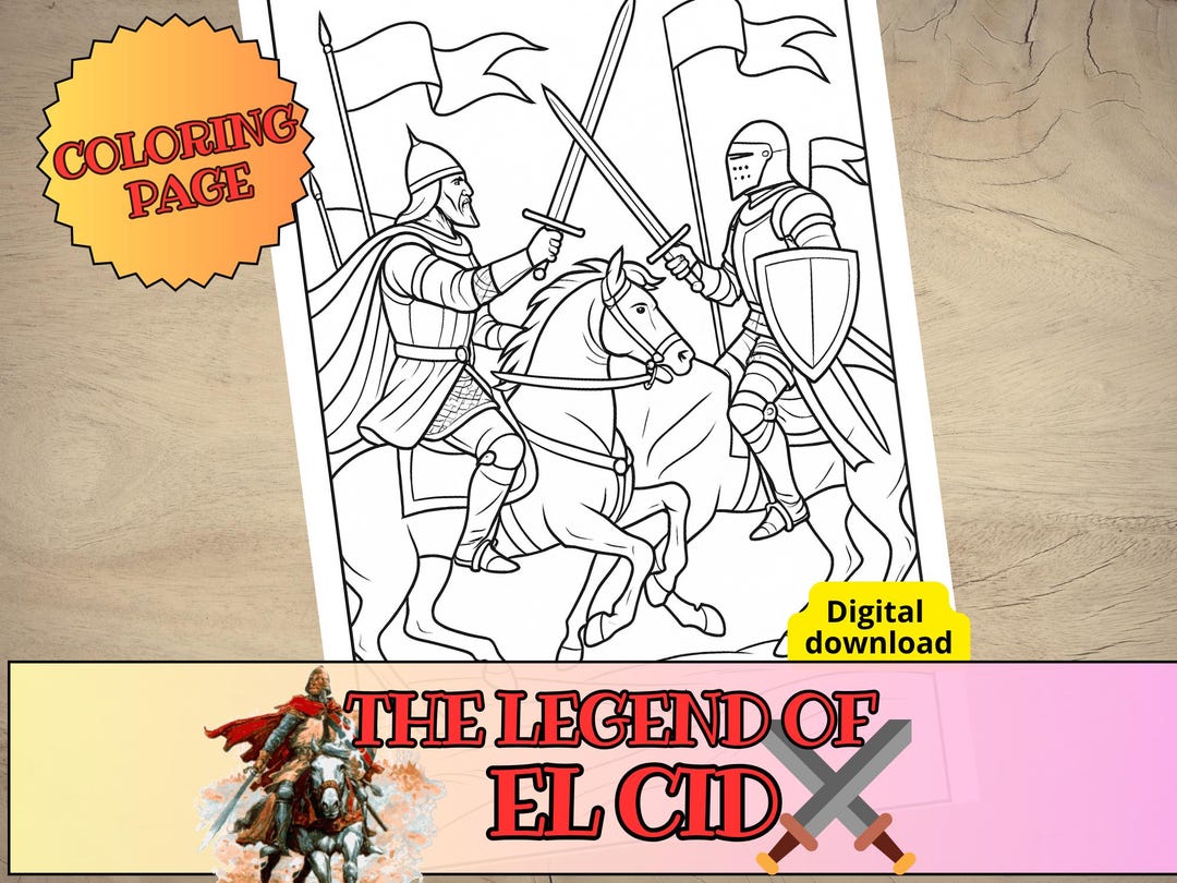 Medieval Battle Coloring Page, Knights Duel Mandala, El Cid Riding ...