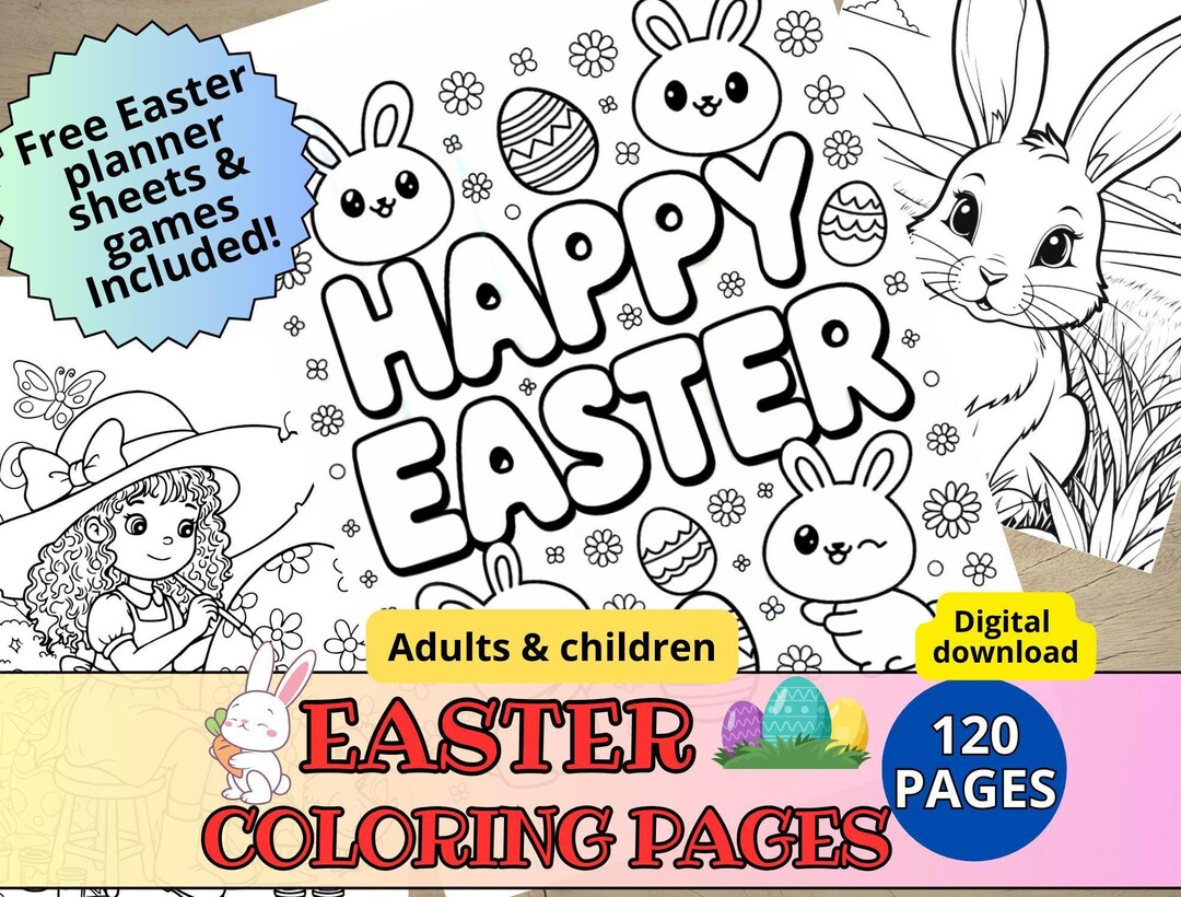 120 Easter Coloring Pages for Kids, Super Bundle Bunny Sheets, Eggs ...