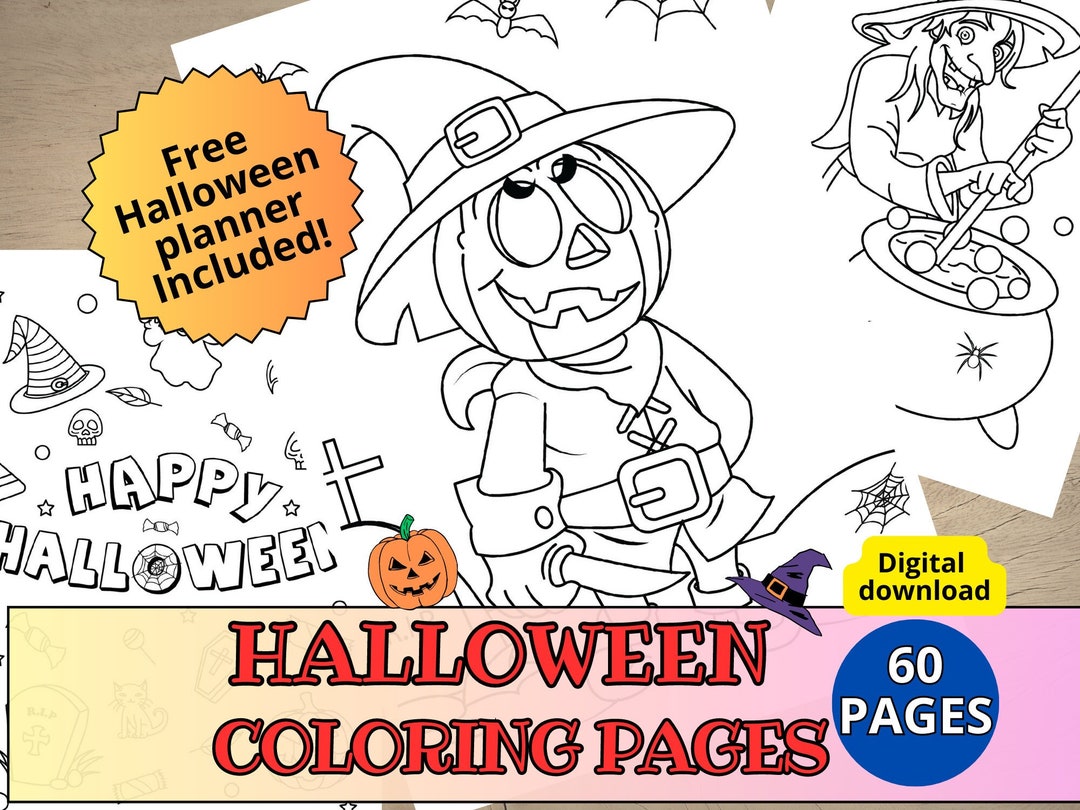 60 Halloween Coloring Pages for Kids, Halloween Printables, Fall ...
