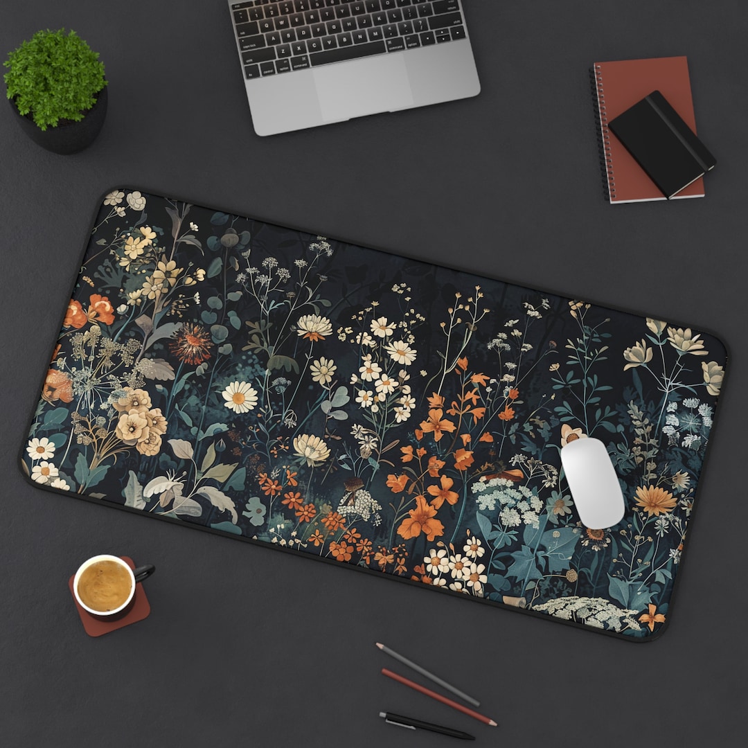 Vintage Floral Gamer Desk Pad, Enchanted Garden, Nature-themed Desktop ...