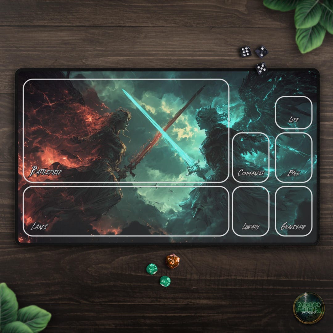 MTG Playmat With Zones, Heavenfall Duel, Fantasy Angel Art, TCG ...