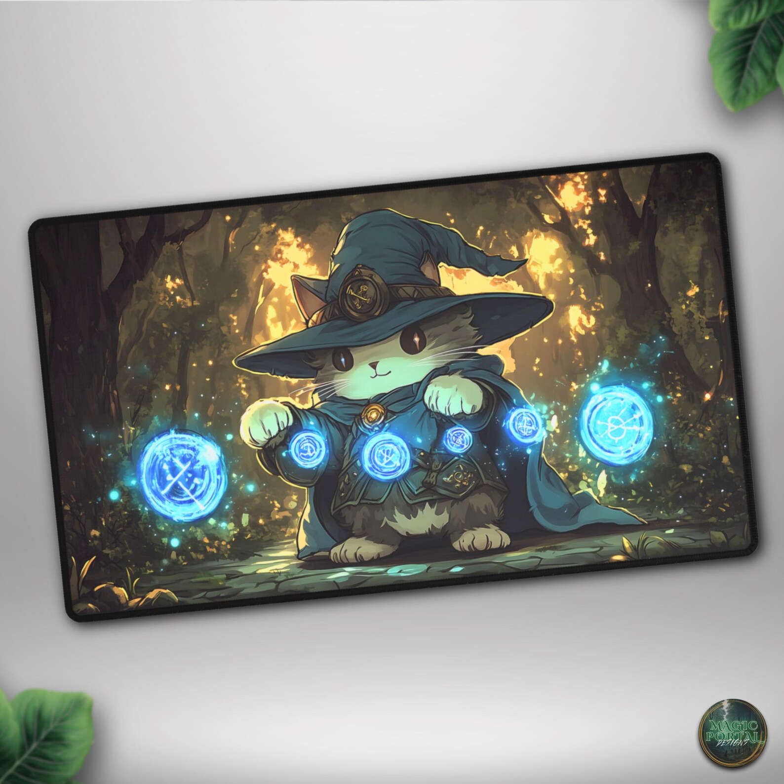 Arcane Cat Wizard TCG Playmat, Chibi Forest Mage Deskmat for Gamers - Etsy