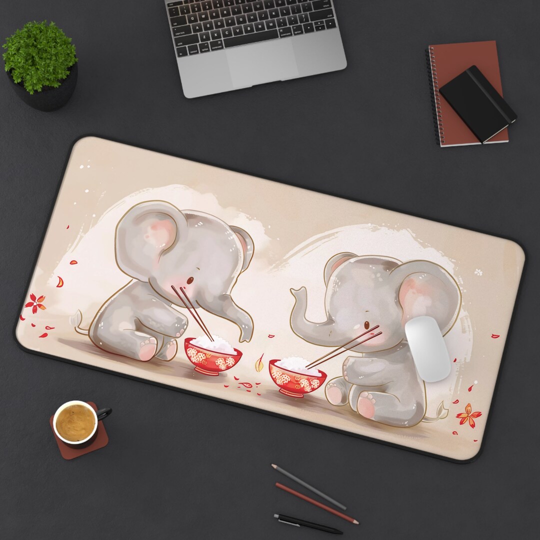 Kawaii Elephants Chopstick Desk Mat for Gamers, Whimsical Elephant ...