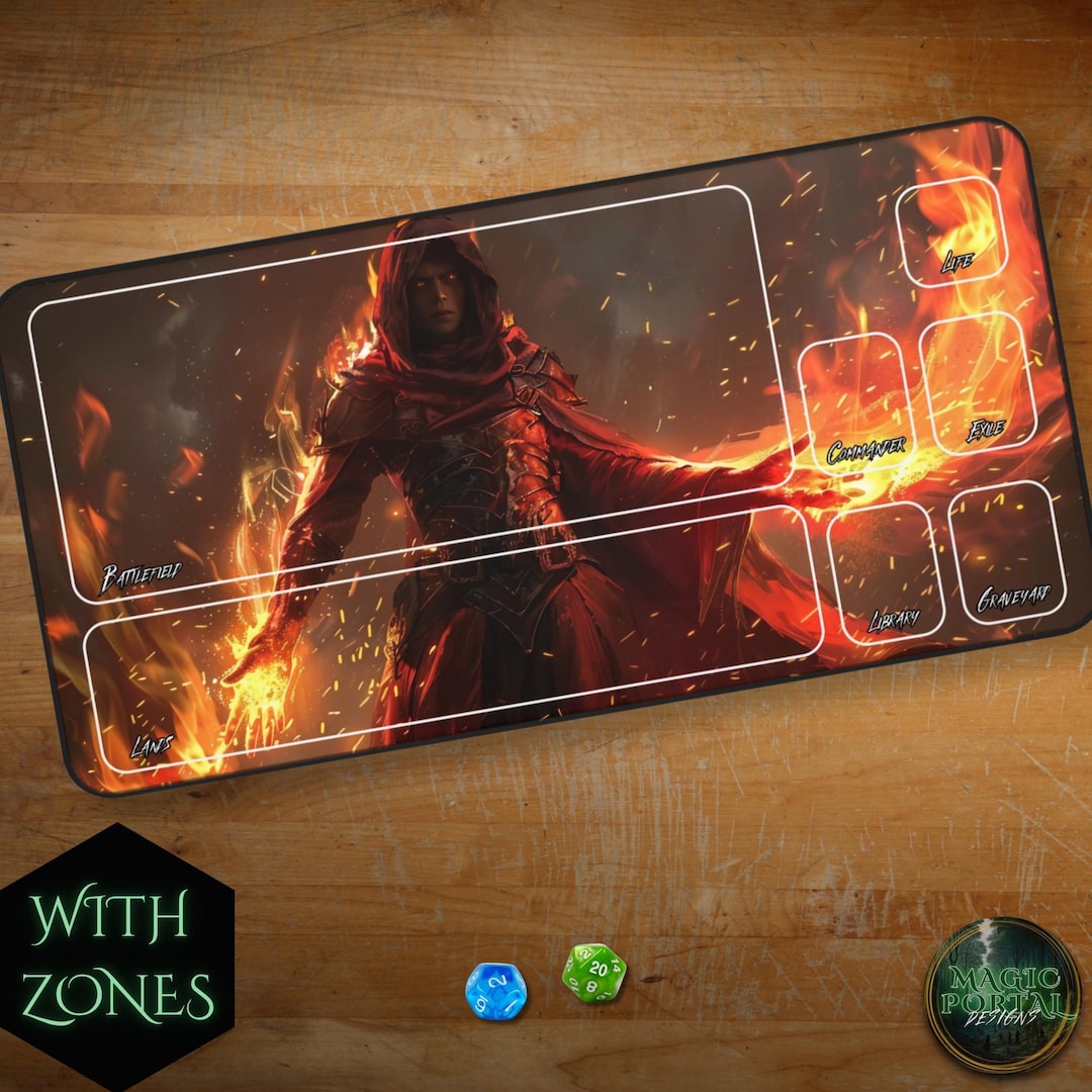 MTG Playmat With Zones, Fire Mage Themed TCG Playmat, Trading Card Game ...