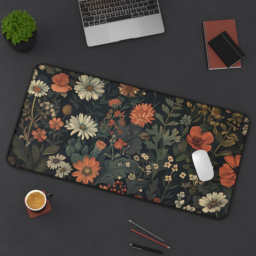 Vintage Desk Mat, Enchanted Garden Floral, Gamer Desk Pad, Nature ...