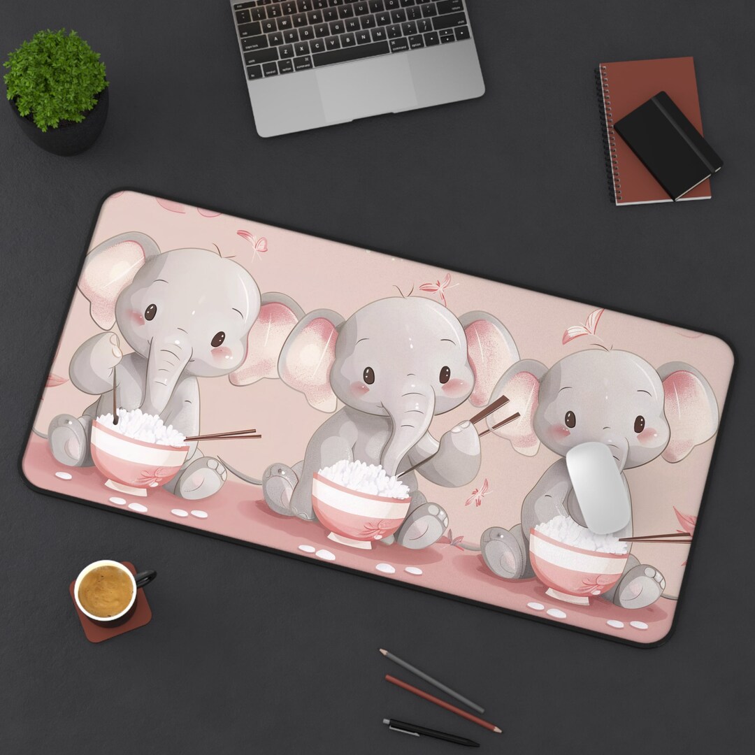 Elephant Party Desk Mat for Gamers, Kawaii Pink Elephants, Durable ...