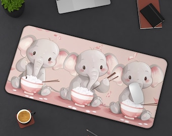 Kawaii Elephants Chopstick Desk Mat for Gamers, Whimsical Elephant ...