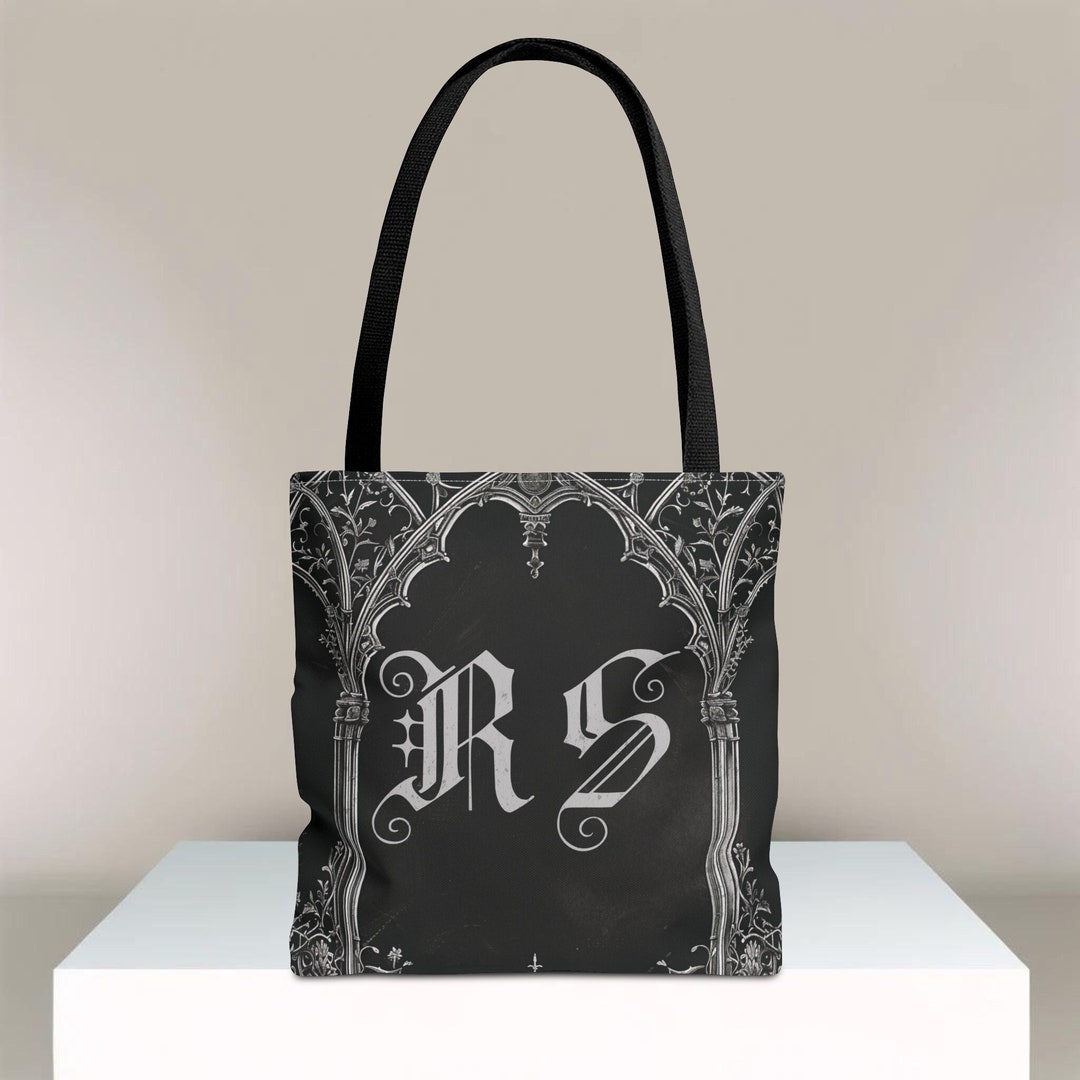 Monogrammed Gothic Tote Bag, Personalized Dark Elegance, Witchy Style ...