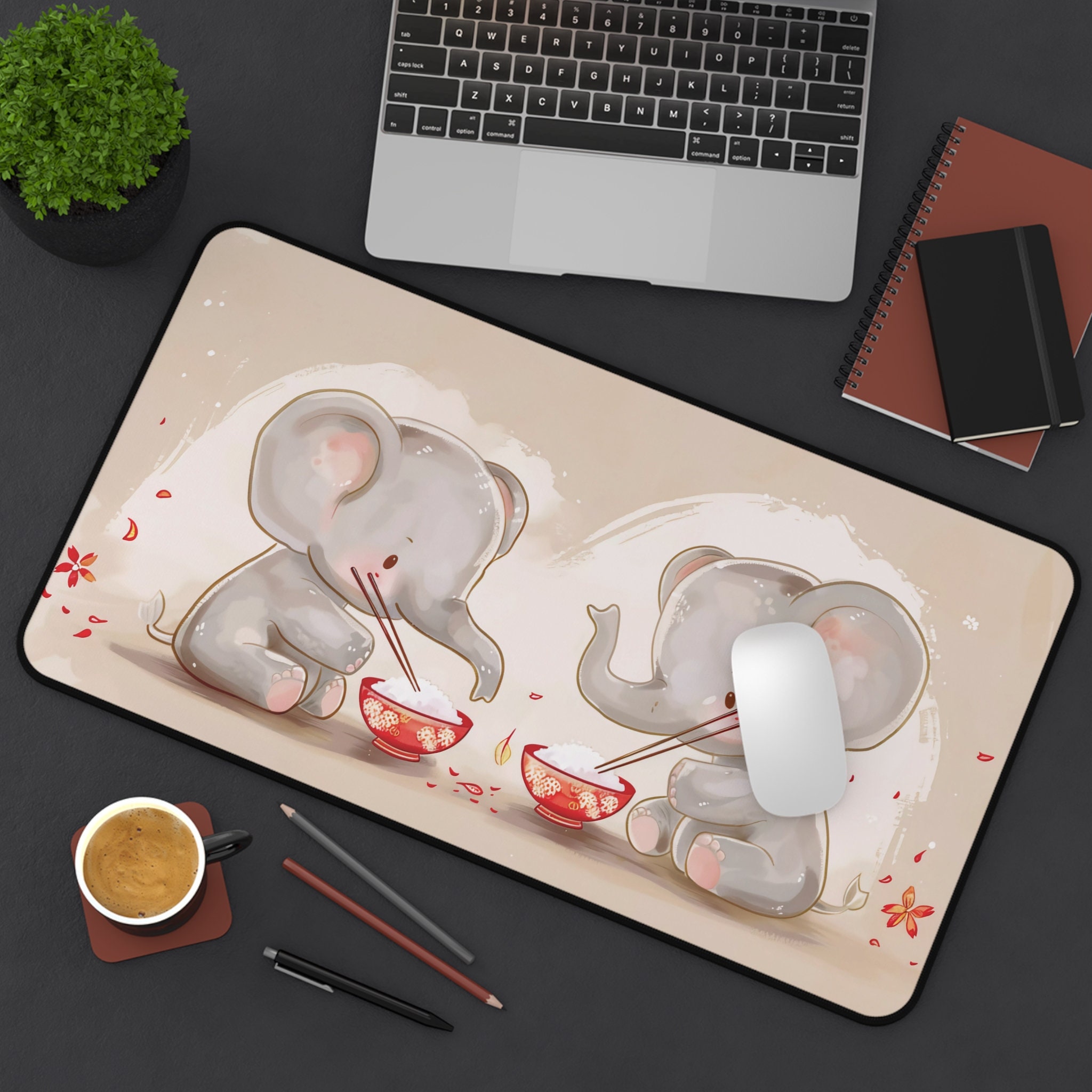 Kawaii Elephants Chopstick Desk Mat for Gamers, Whimsical Elephant ...