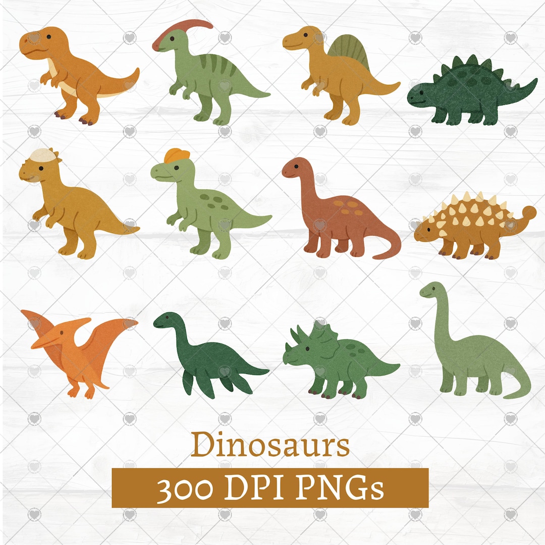 Cute Dinosaur Clipart PNG Set, 12 Kawaii Dino Graphics for Kids ...