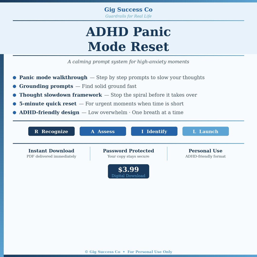 ADHD Panic Mode Reset Guide | Anxiety Calm Down Tool (digital Download ...