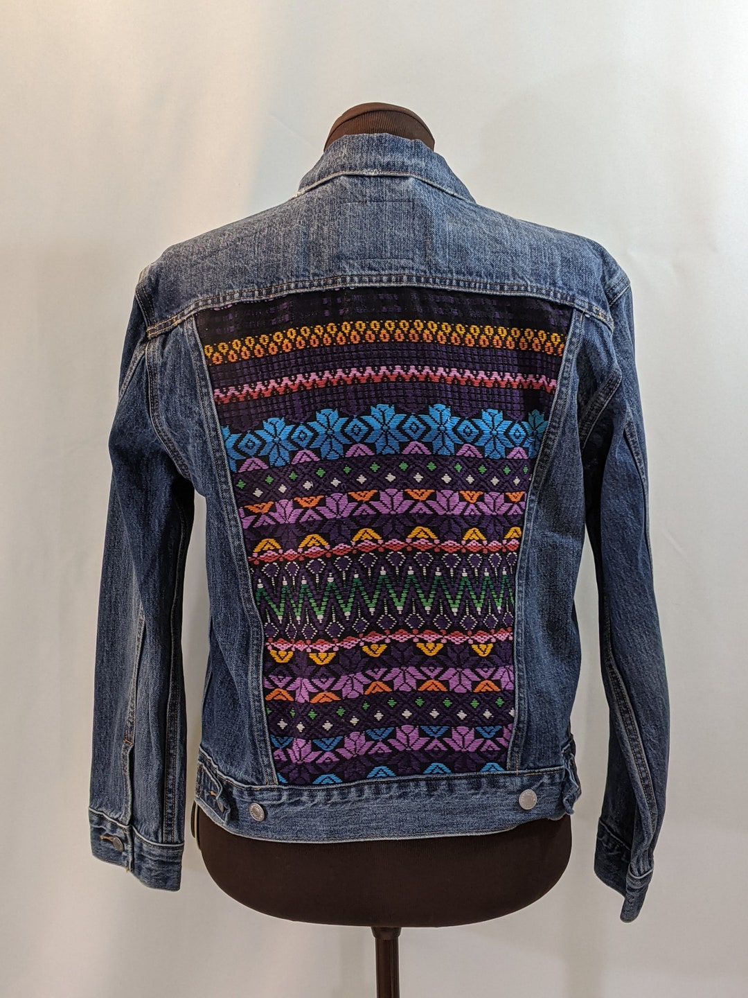 Denim Jacket With Colorful Guatemalan Fabric - Etsy