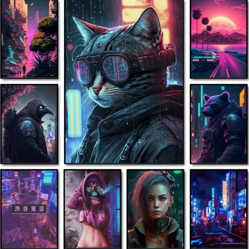 Cyberpunk Cat Poster - Etsy