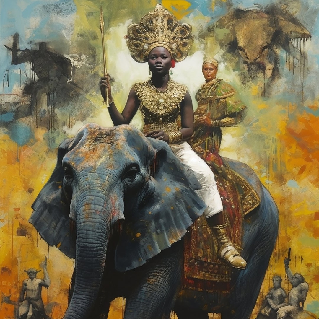 African Queen & King Portrait Riding and Elephant - Etsy